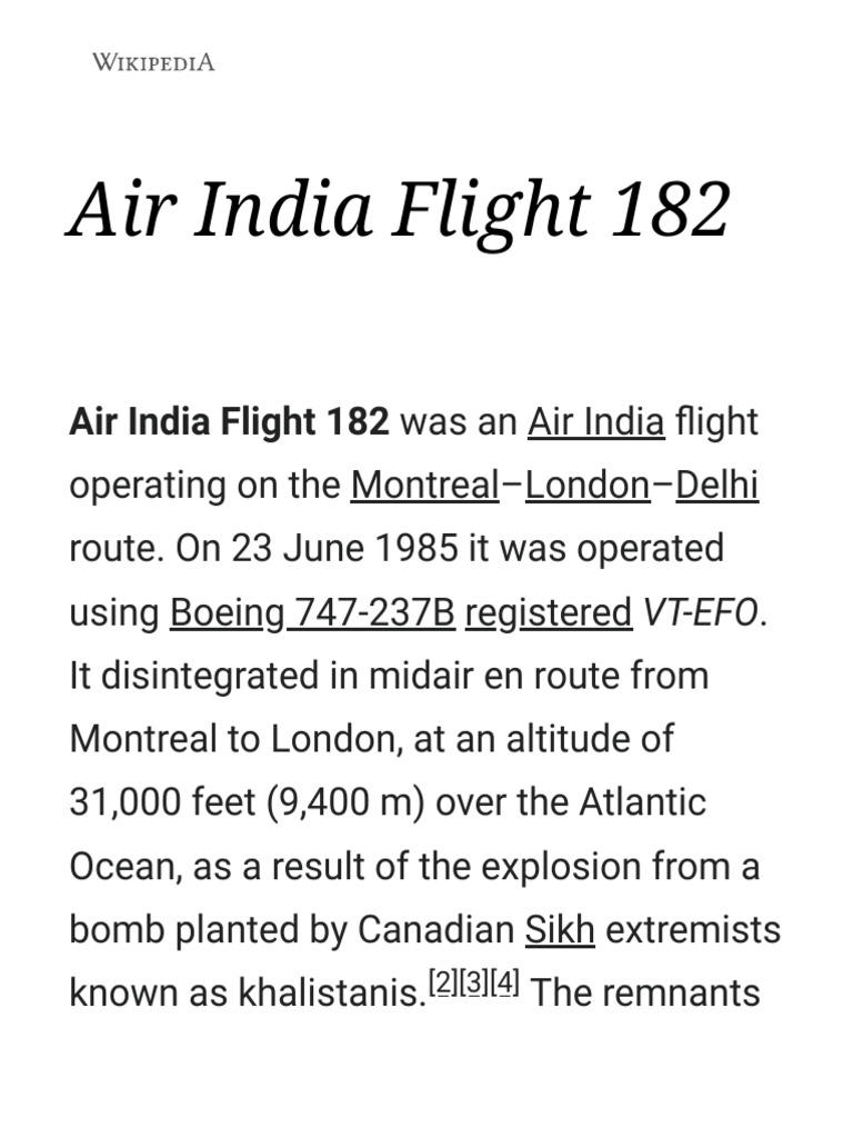 Air India Flight 182 Bombing Overview | PDF