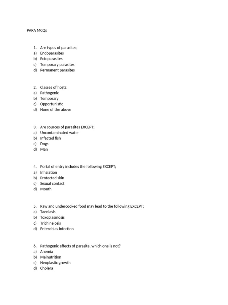 PARASITOLOGY MCQs-1 - 120937 | PDF