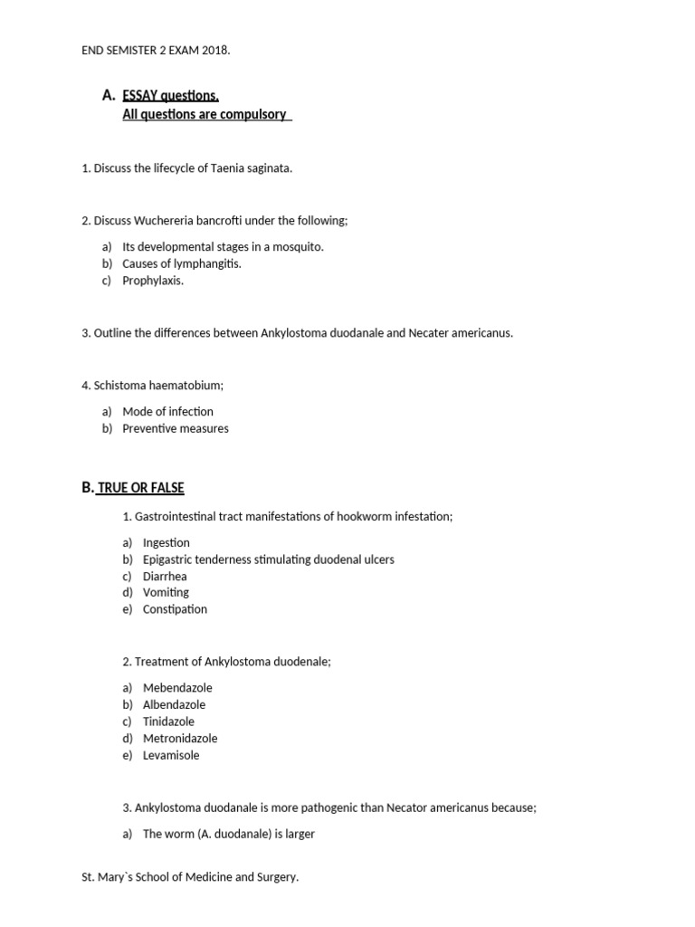 PARASITOLOGY MCQs_120936 | PDF | Medical Specialties | Diseases And ...