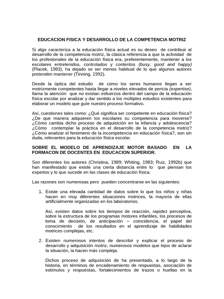 COMPETENCIA MOTRIZ y edufisica | PDF | Aprendizaje | Física