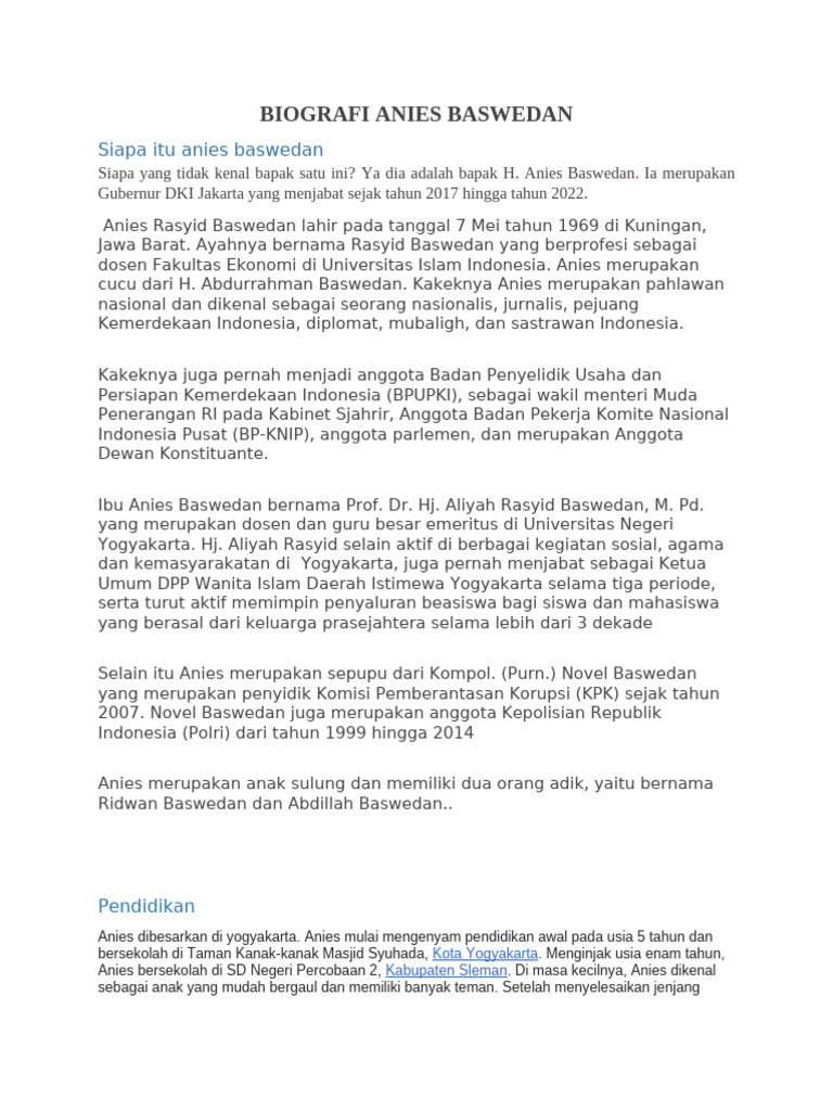 BIOGRAFI ANIES BASWEDAN | PDF