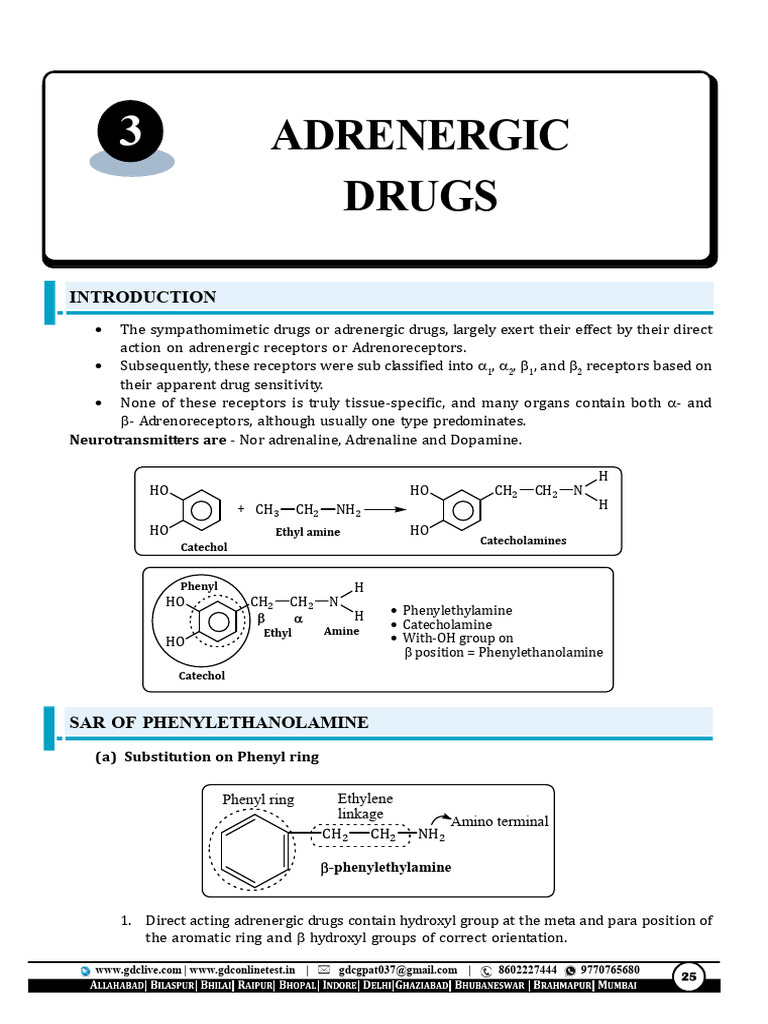 Adrenergic Drugs: Neurotransmitters Are | PDF | Amine | Drugs Acting On ...