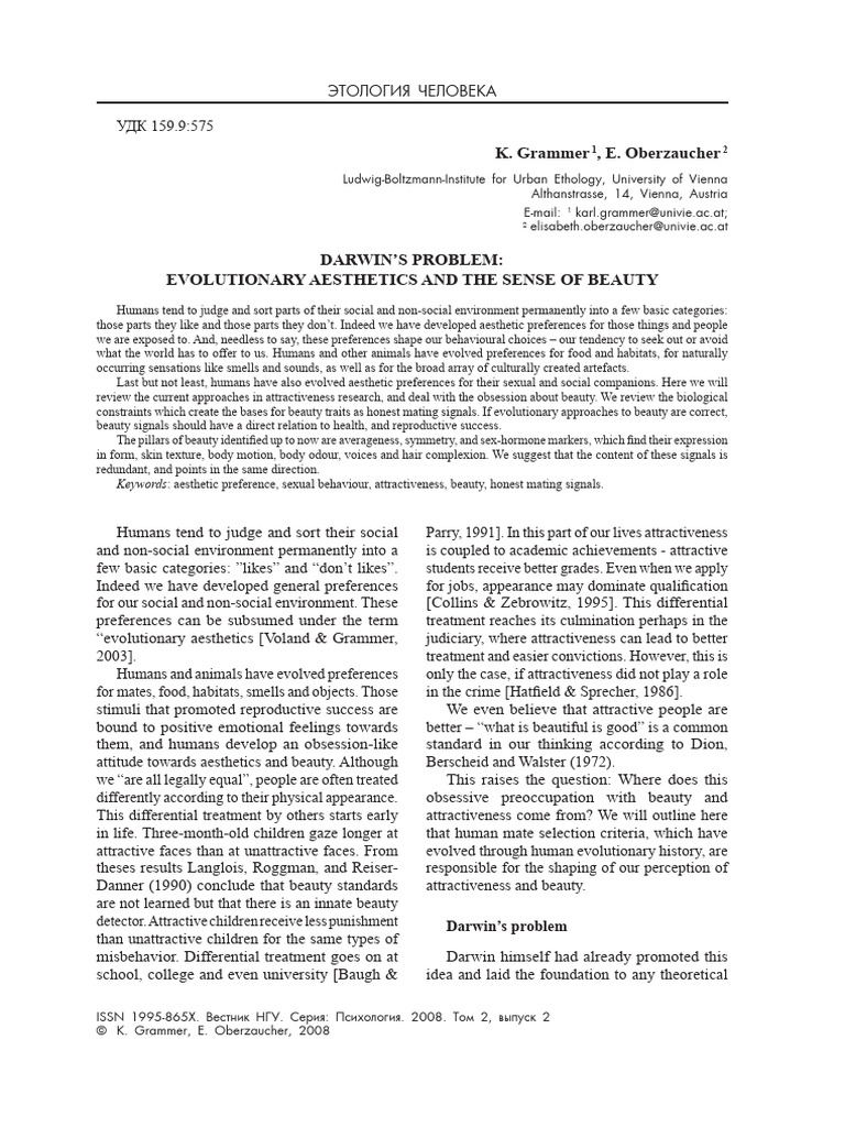 09. Darwin’s problem - evolutionary aesthetics and the sense of beauty ...