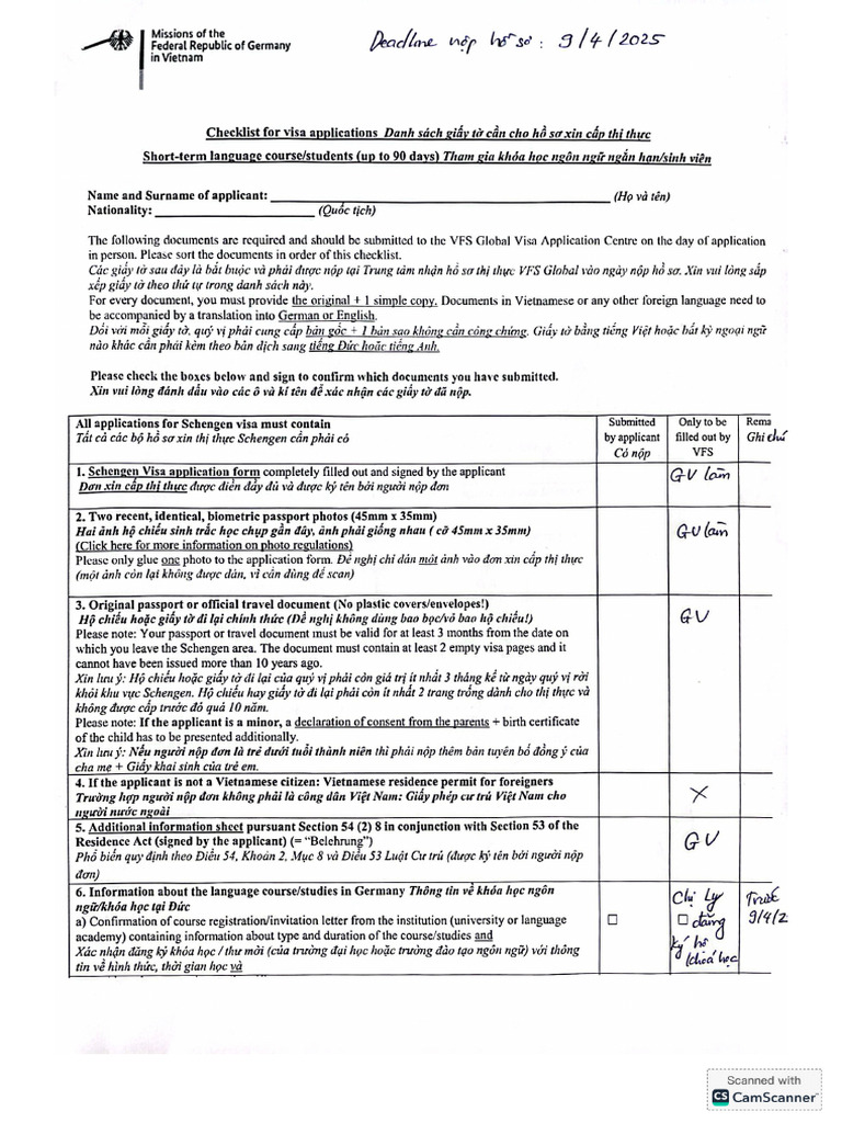 Checklist Xin Visa | PDF