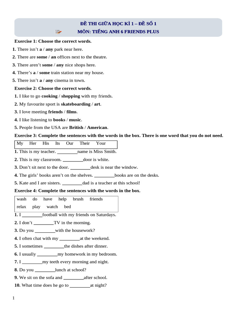 Đề Ôn GK 1 - Friends Plus 6 | PDF | Elephant