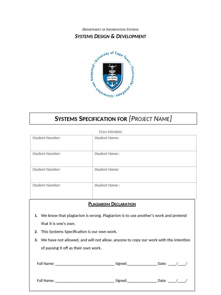 INF2011S - System Specification Template | PDF | Use Case | Software ...