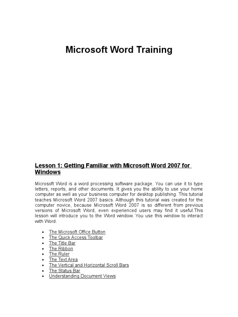 Ms Word 2007 Tutorial Pdf Microsoft Word Computer File