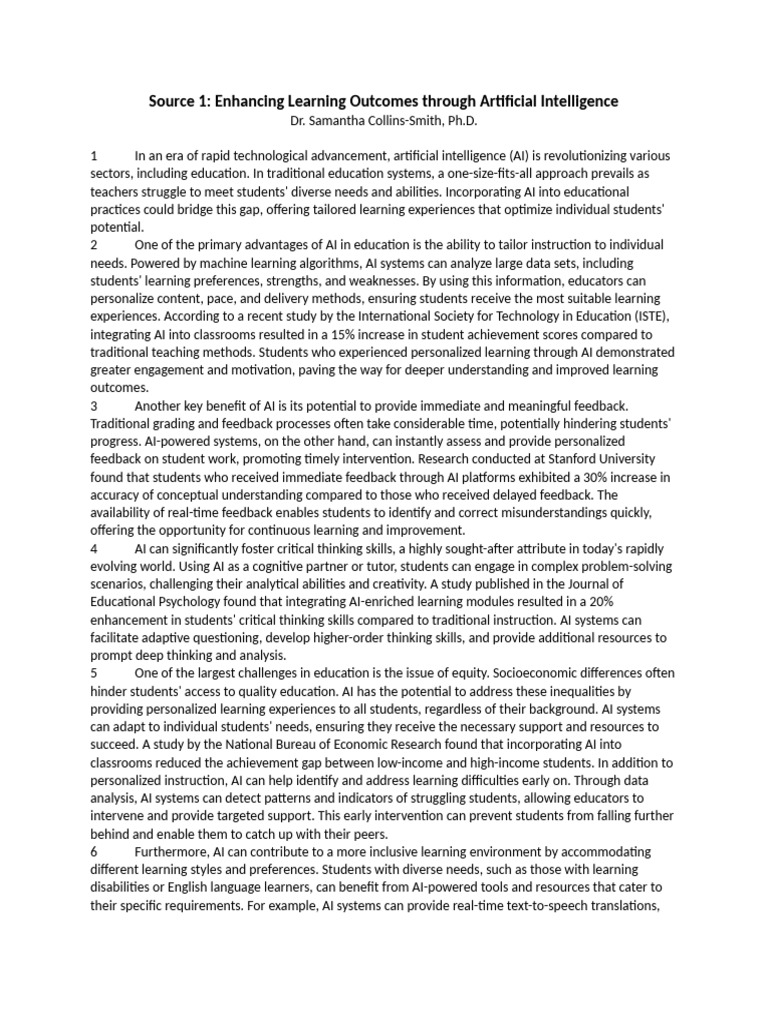 04 07 Prompt 1 Enhancing Learning Outcomes Through Artificial Intelligence | PDF | Artificial ...