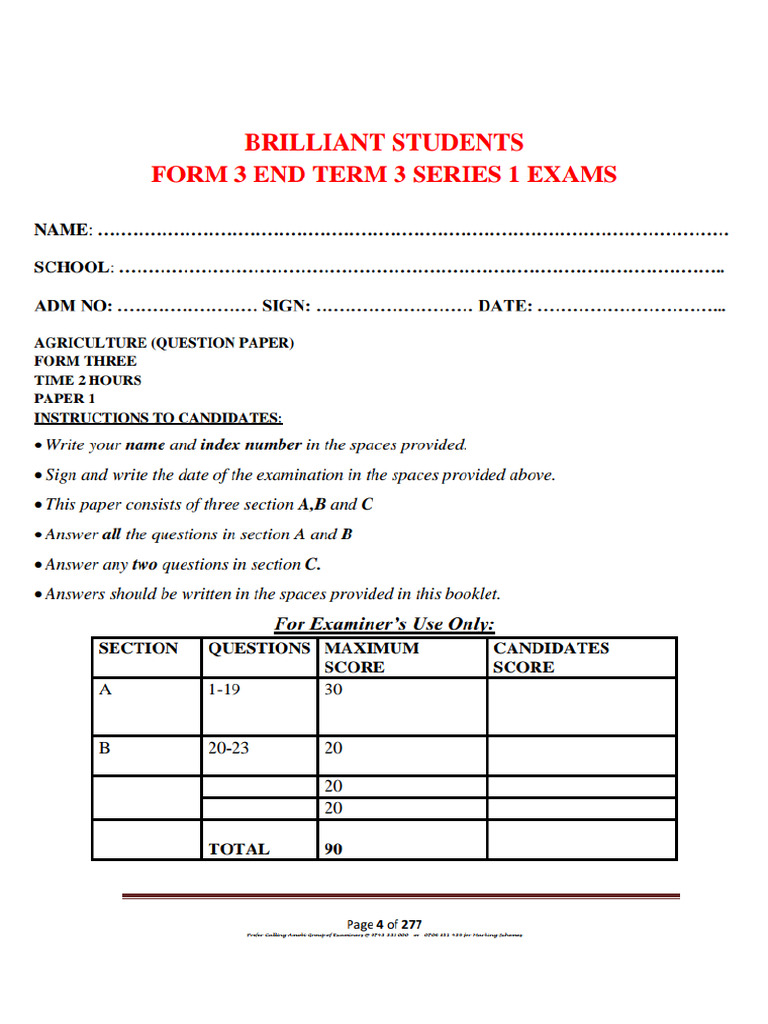 Agriculture Form 3 | PDF