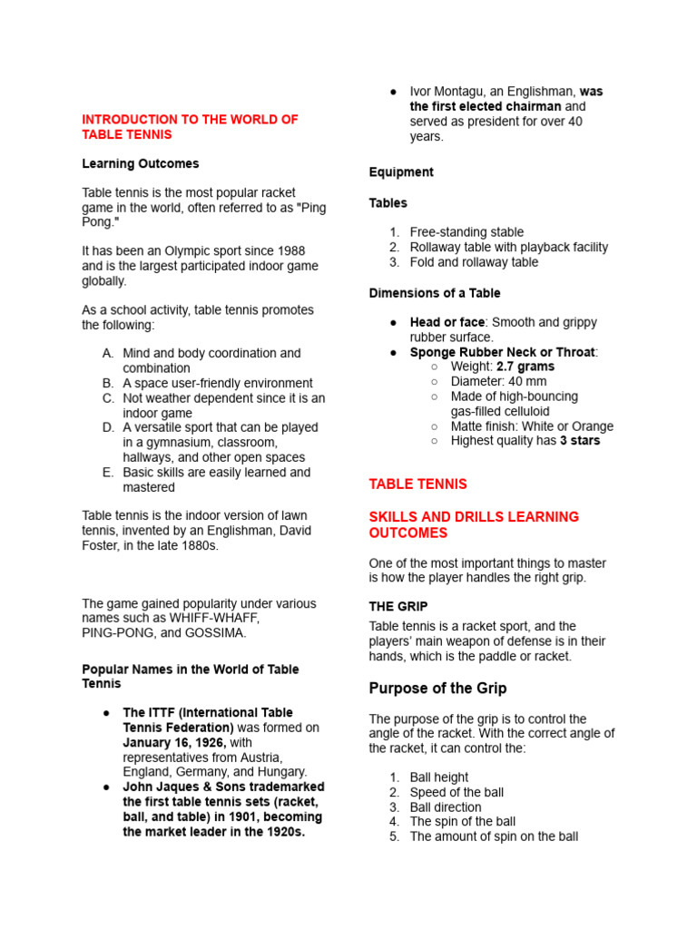 Introduction To The World of Table Tennis | PDF | Table Tennis | Sports