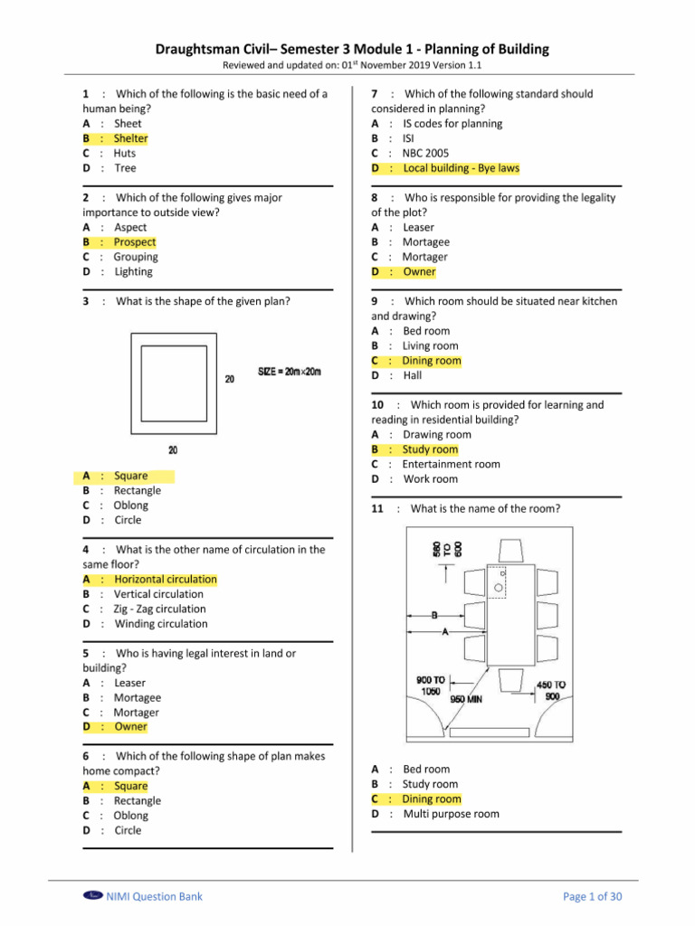 Building Drawing Mcqs | PDF