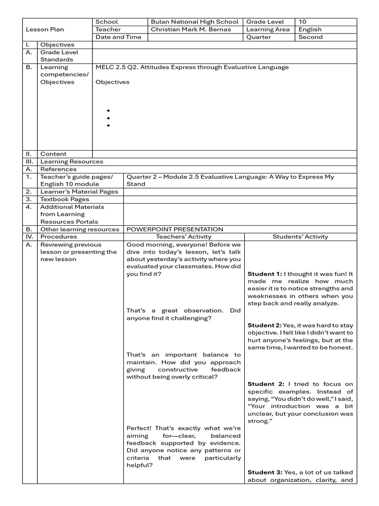 Evaluative Essay Writing Lesson Plan | PDF | Essays | Evaluation