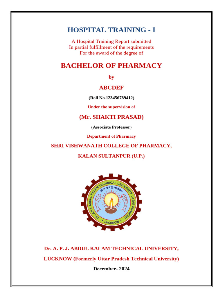 Hospital Training Report for Pharmacy Degree | PDF