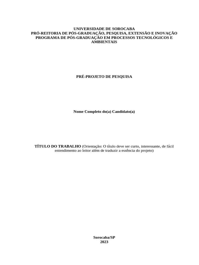 Modelo para Pre Projeto | PDF | Abstract (resumo) | Método científico