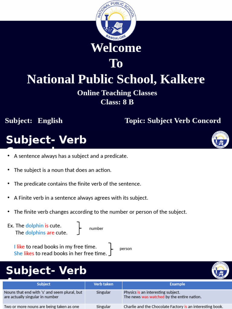 Grade9 Subject Verb Concord | PDF | Grammatical Number | Subject (Grammar)