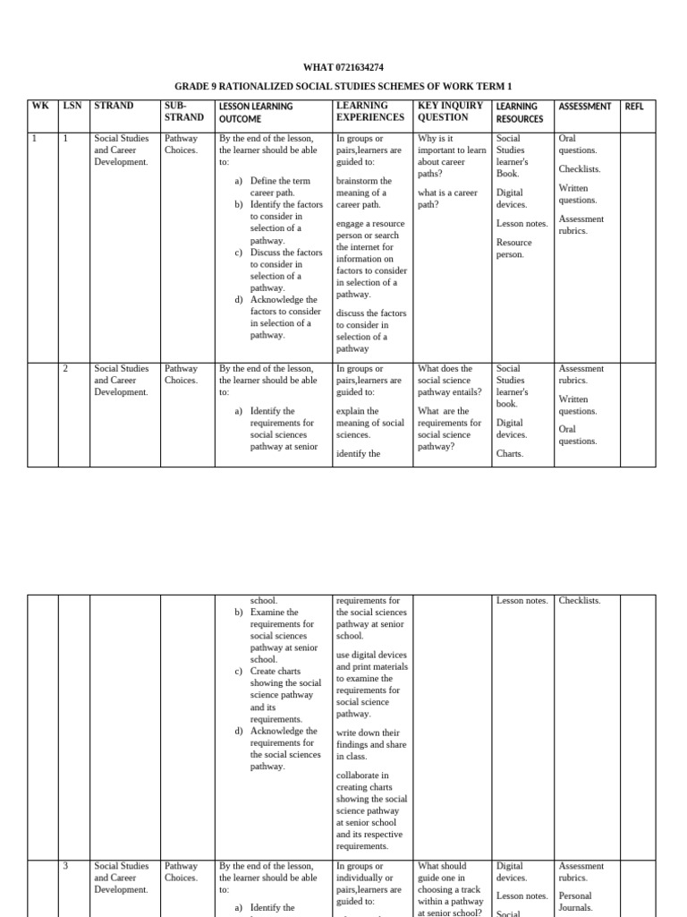 Grade 9 Social Studies Scheme of Work | PDF | Learning | Behavior ...
