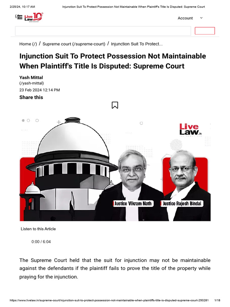 Supreme Court on Injunction Suit Maintainability | PDF | Lawsuit ...