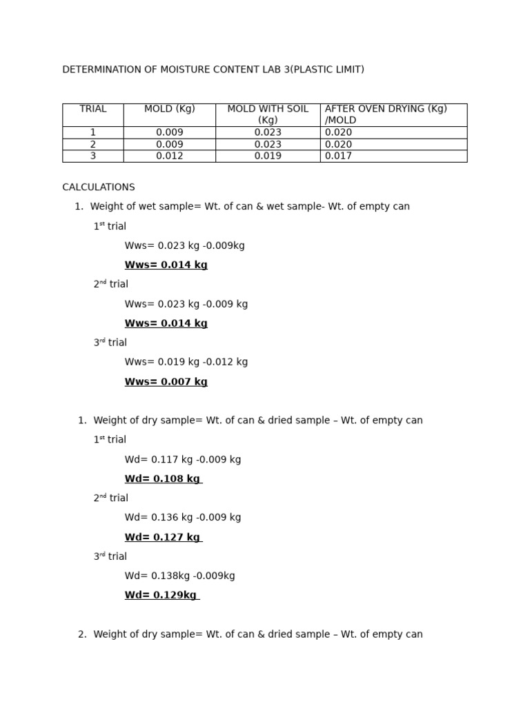 MOISTURE CONTENT LAB 3 | PDF