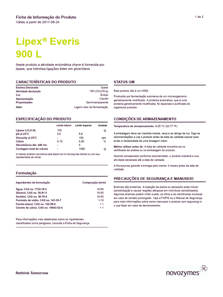 Lipex Everis 900 L - TDS PT | PDF | Enzima | Proteínas