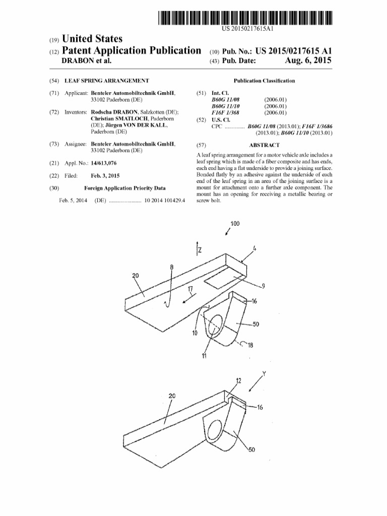 Benteler - US20150217615 - LeafSpring Connexion | PDF | Force | Wheel