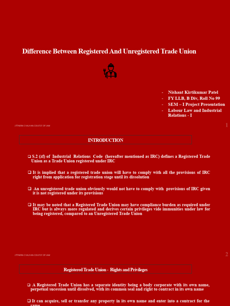 Difference Between Registered and Unregistered Trade Union | PDF | Trade Union | Common Law