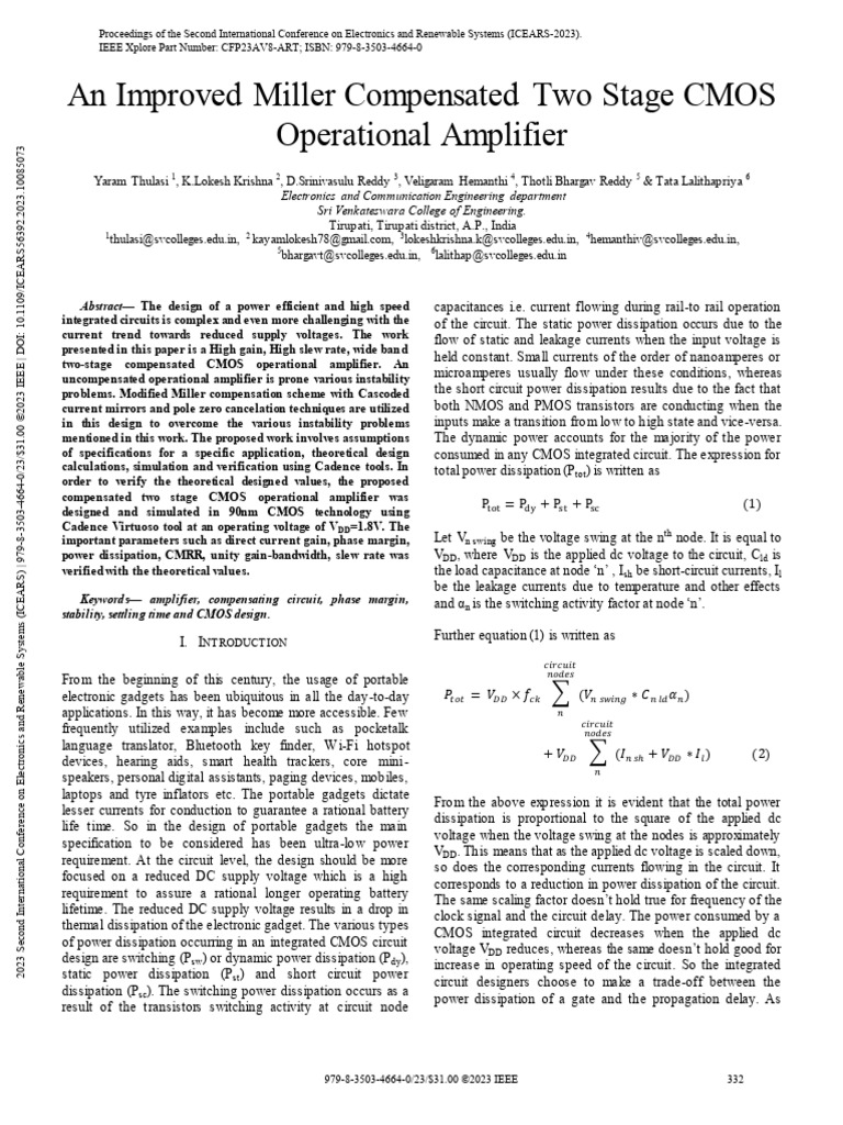 High-Speed CMOS Operational Amplifier Design | PDF | Operational ...