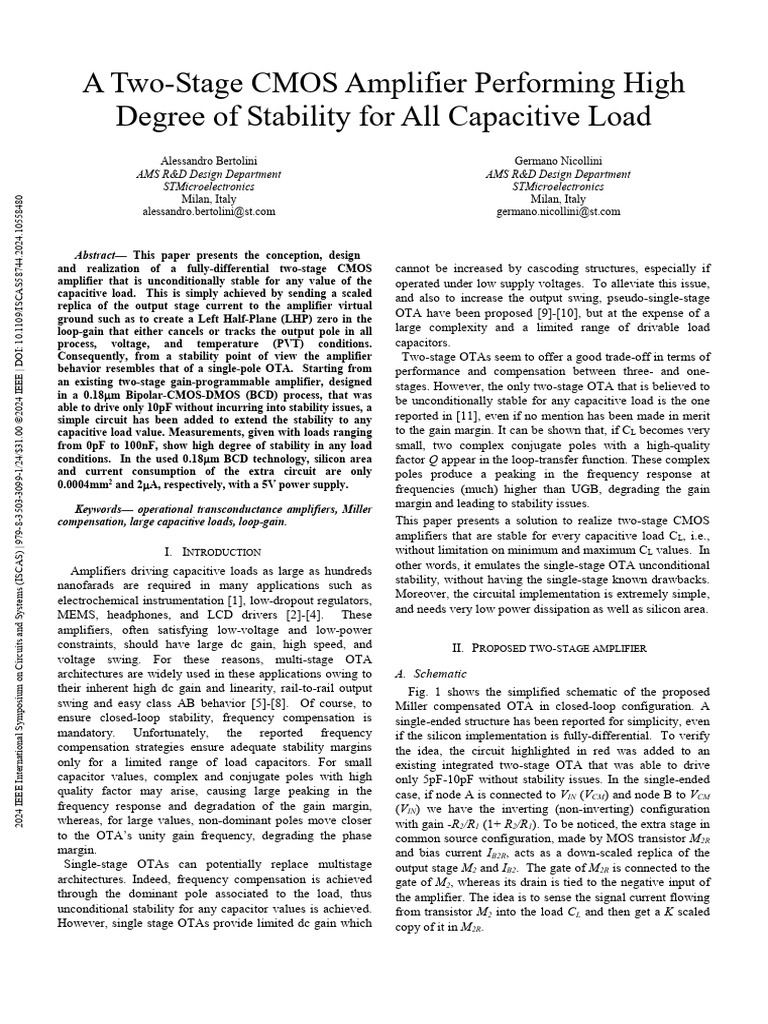 A Two-Stage CMOS Amplifier Performing High Degree of Stability For All Capacitive Load | PDF ...