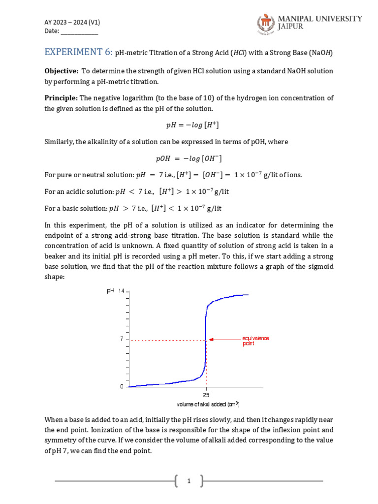 Exp6-7 - PH Metric and Conductometric Titrations Btech Lab | PDF | Ph | Molecules
