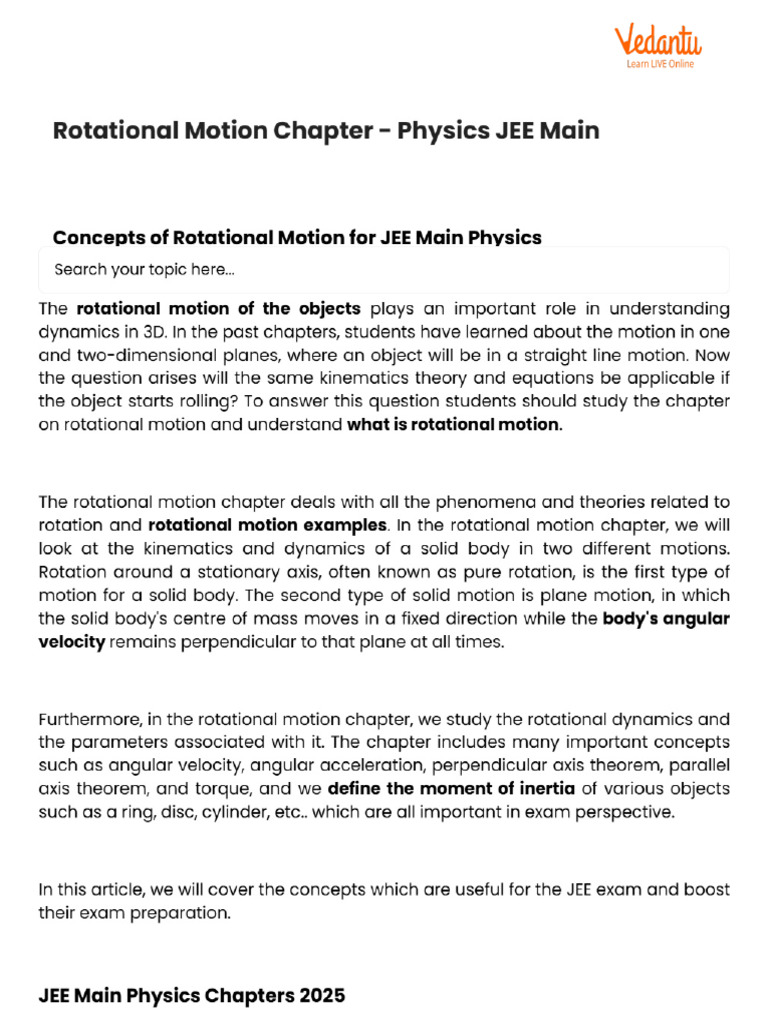 Rotational Motion Chapter - Physics JEE Main | PDF