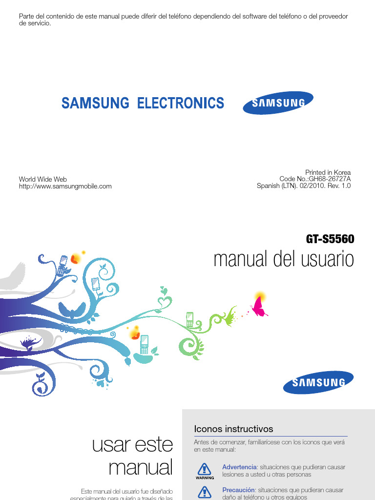 GT-S5560_UM_LTN_Spanish_Rev.1.0_100211 | PDF | Teléfonos móviles | Auriculares