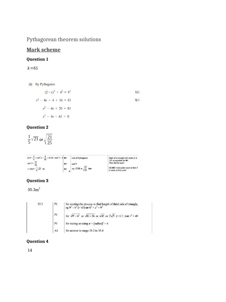 Pythagorean Theorem Solutions | PDF