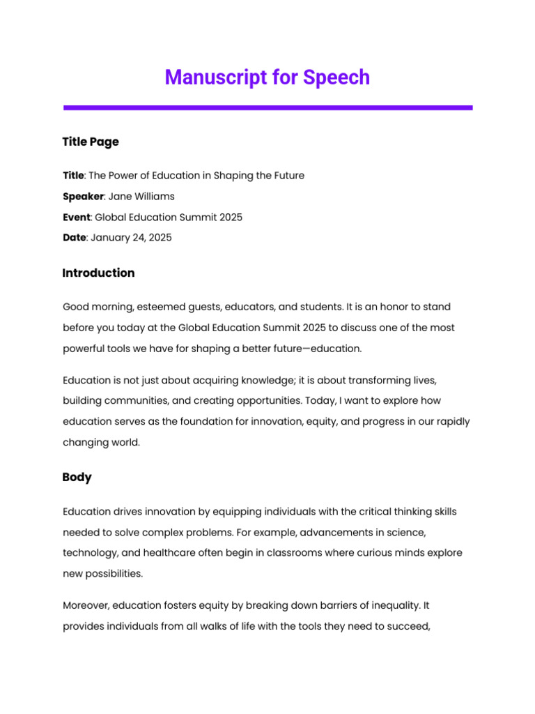 Manuscript for Speech | PDF