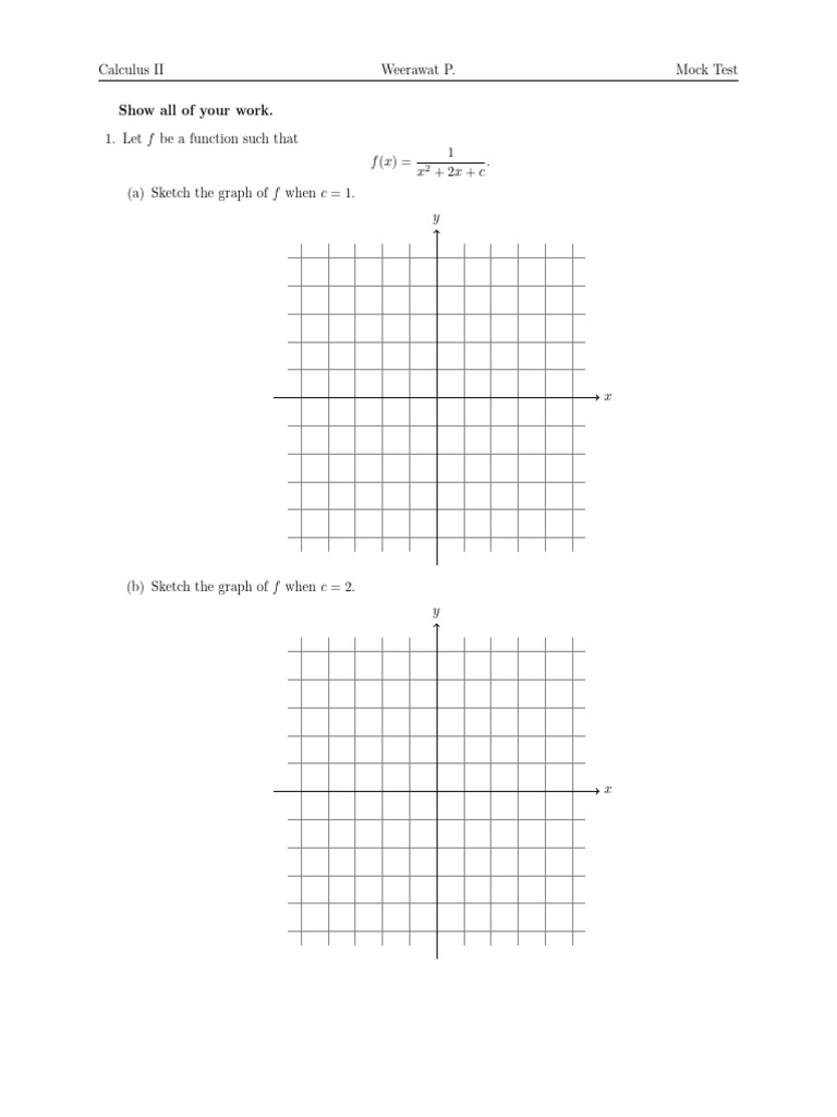 Calculus II Mock Test Questions | PDF | Calculus | Volume