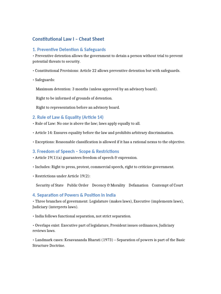 Constitutional Law Cheat Sheet | PDF