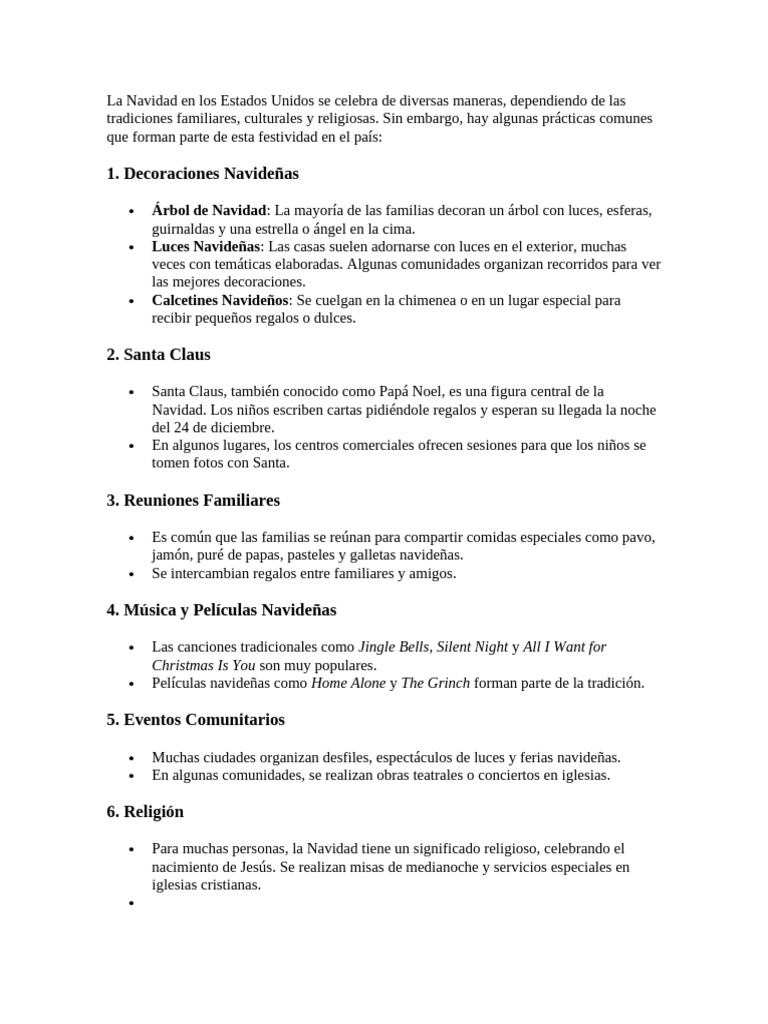 La Navidad en Los Estados Unidos Se Celebra de Diversas Maneras | PDF ...