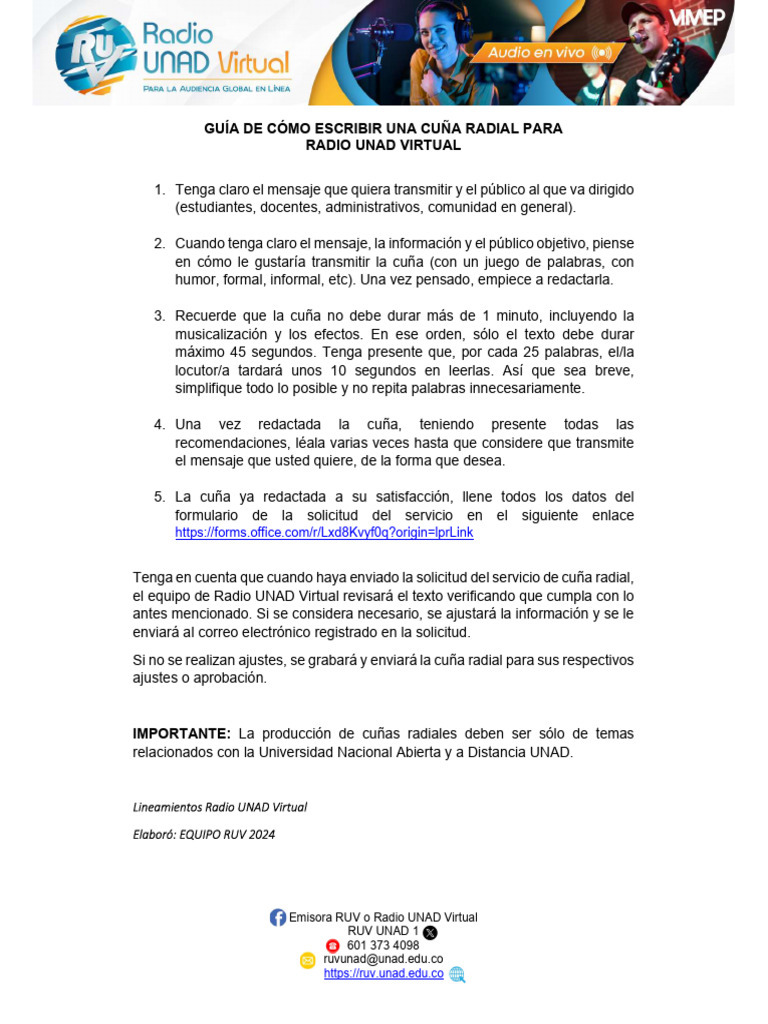 Guia Escribir Cuna Radial RUV2 | PDF