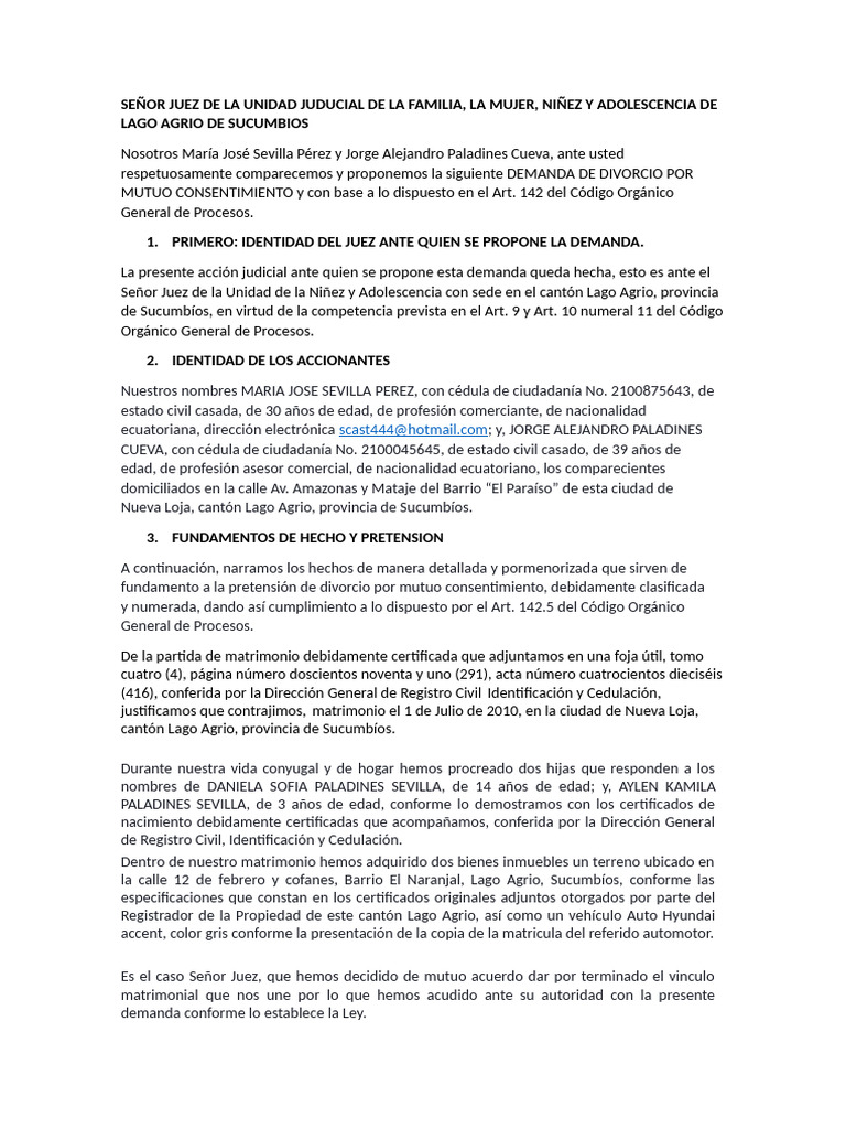 DIVORCIO POR MUTUO CONSENTIMIENTO | PDF | Instituciones sociales