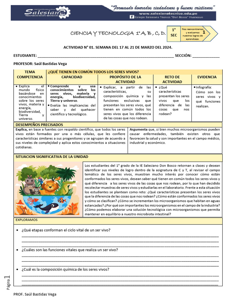 1sec - ACTIVIDAD 1 - UNIDAD 1 (CyT Explica 2025) - Que Tienen en Comun Todos Los Seres Vivos ...