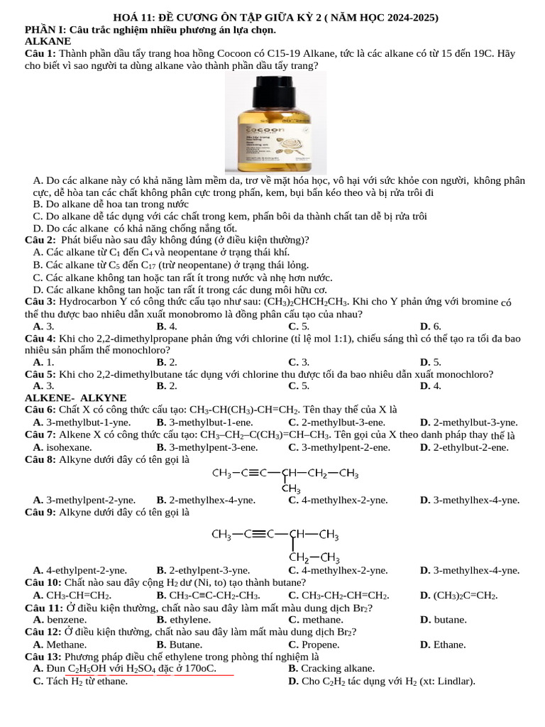 HÓA 11 ĐỀ CƯƠNG GK2 - IN | PDF