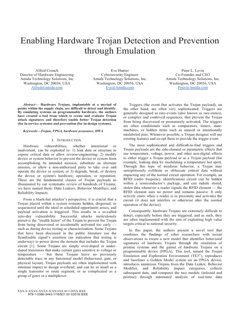 Enabling Hardware Trojan Detection and Prevention Through Emulation | PDF | Field Programmable ...