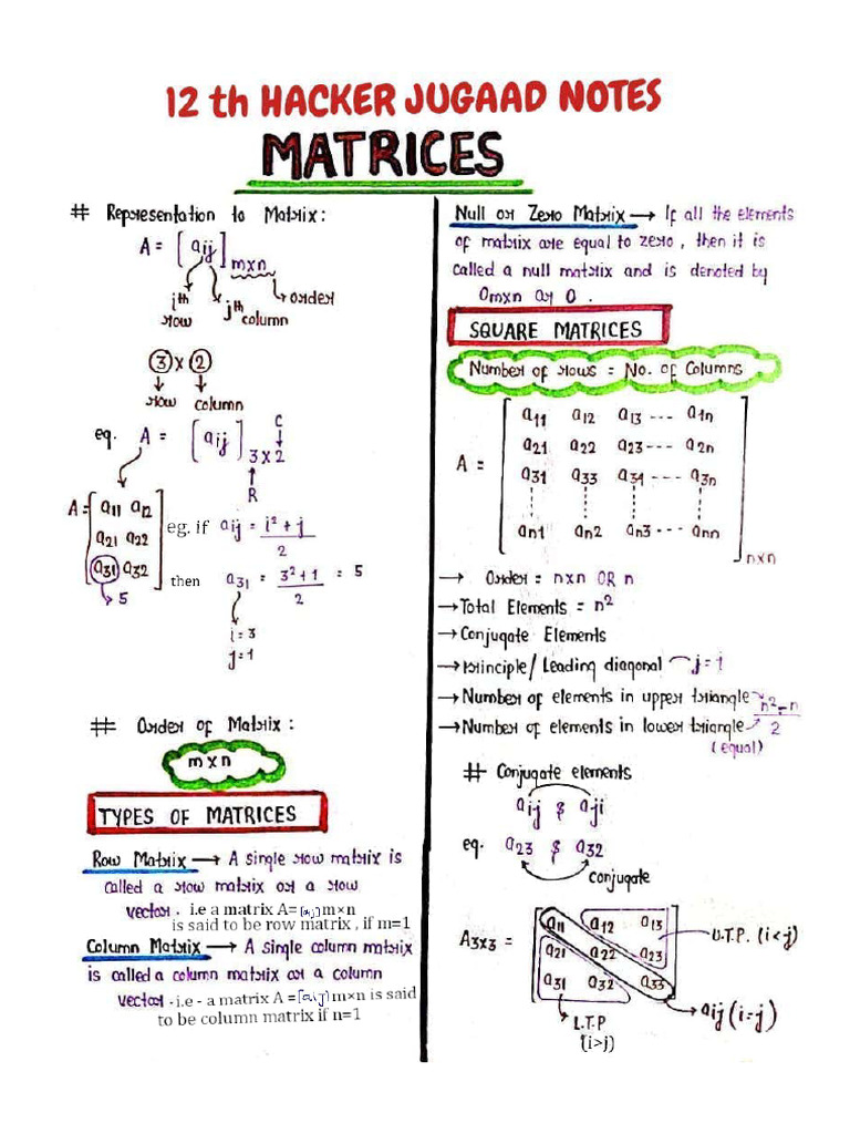 Matrices: Handwritten Notes - 12th Hacker - CBSE 2025 | PDF