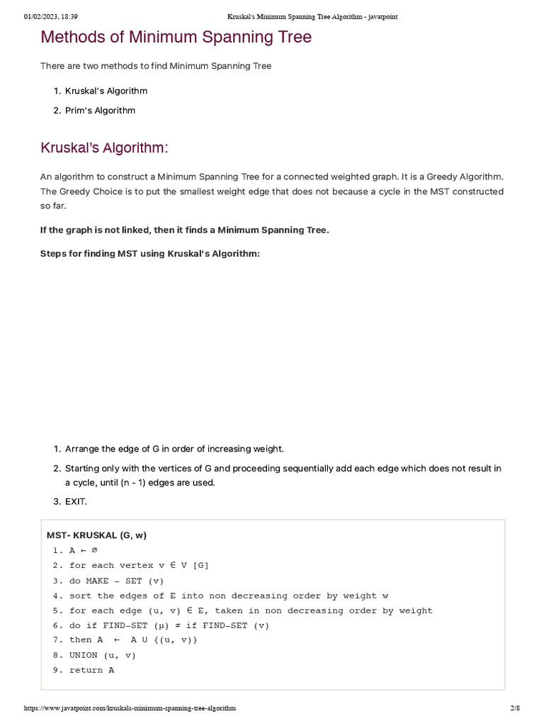 Kruskal's Minimum Spanning Tree Algorithm | PDF | Theoretical Computer Science | Algorithms And ...