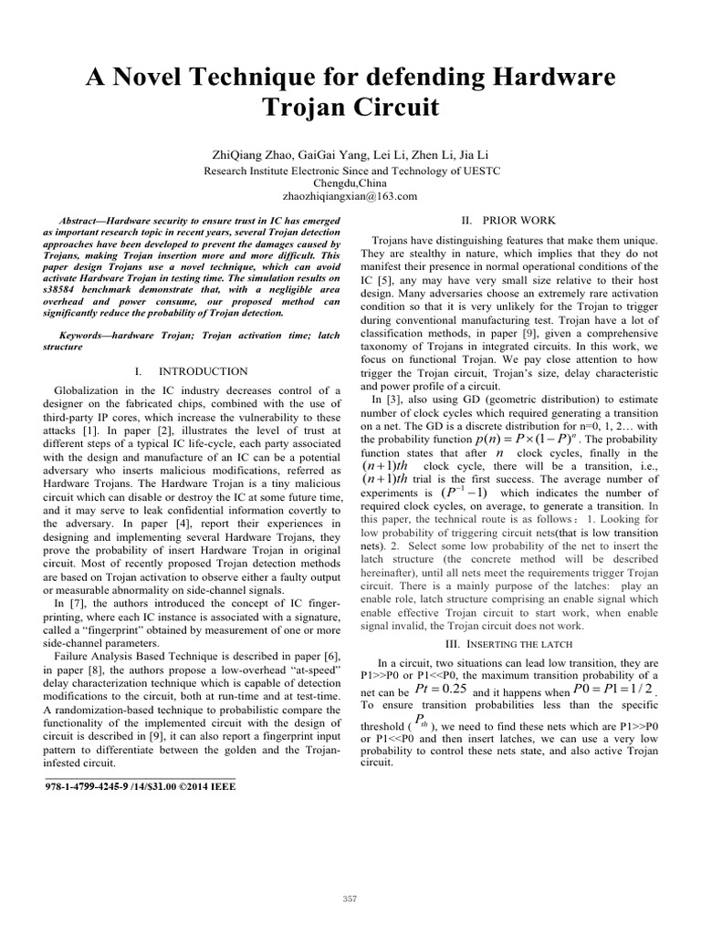 A Novel Technique For Defending Hardware Trojan Circuit | PDF | Computer Engineering | Computing