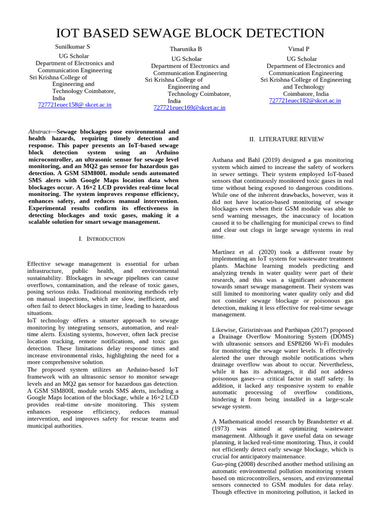 IoT Sewage Block Detection System | PDF | Internet Of Things | Automation