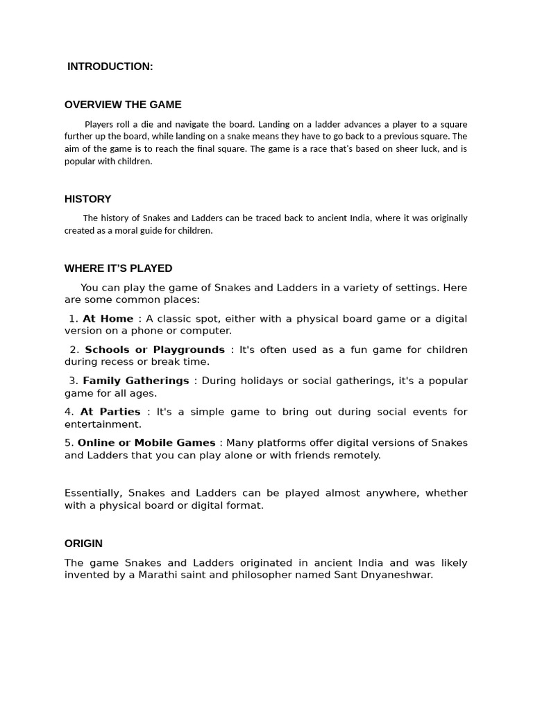 Snakes and Ladders Game Guide | PDF | Randomness | Dice