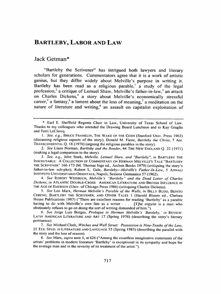 Bartleby Labor and Law | PDF | Bartleby, The Scrivener | Herman Melville