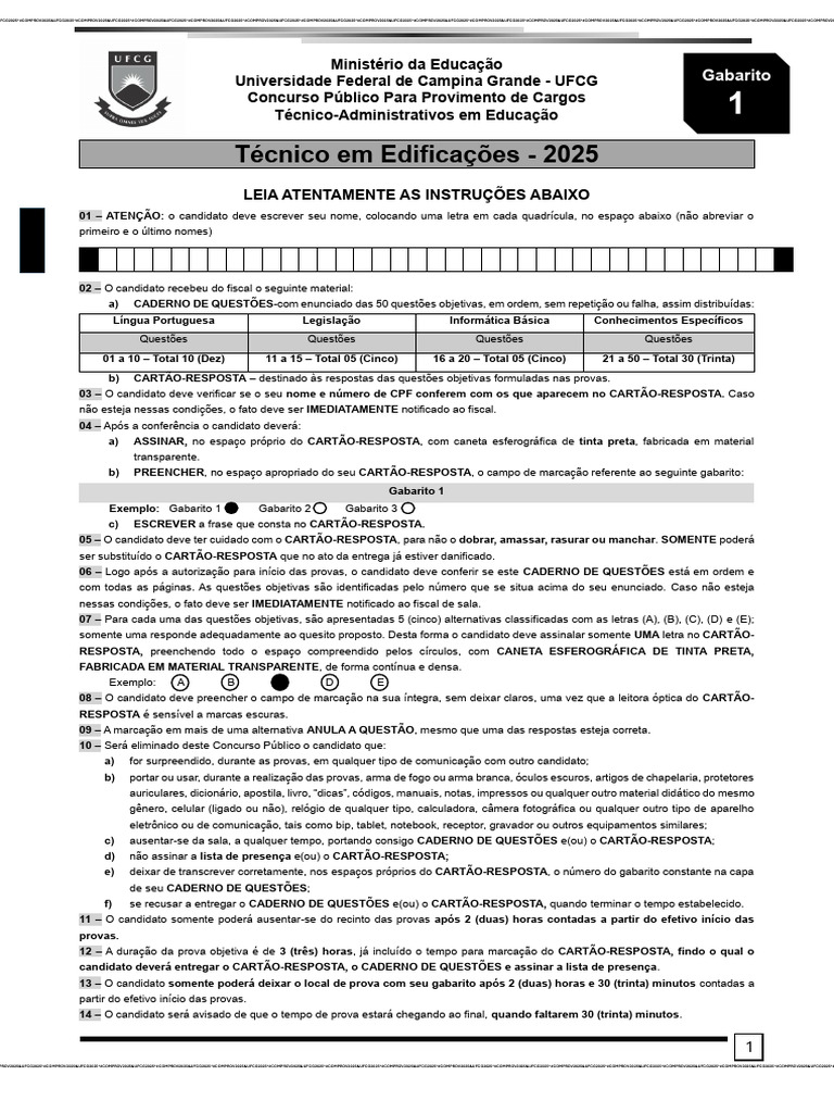 Prova Tipo 1 Tcnico em Edificacoes | PDF | Armazenamento de dados de computador | Disco de ...