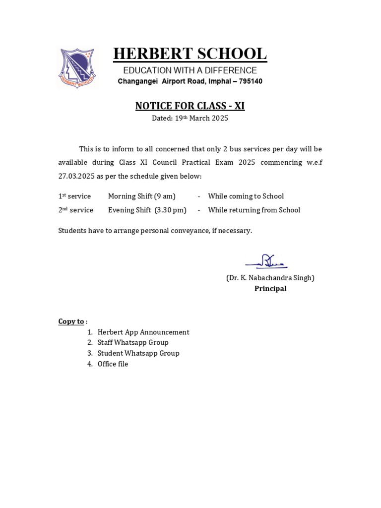 Bus Notice For Class XI (During Practical) | PDF