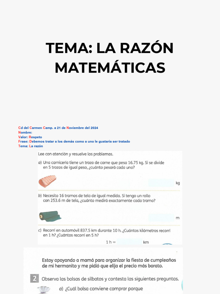 TEMA LA RAZÓN MATEMÁTICAS | PDF