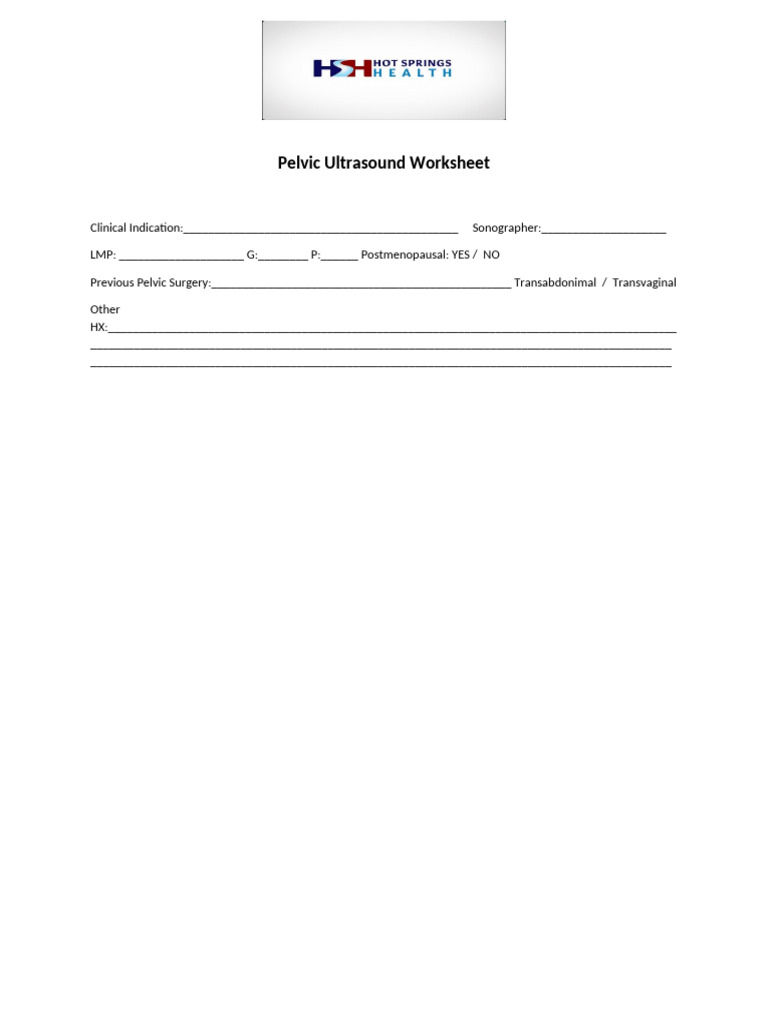 Pelvic Ultrasound Worksheet | PDF